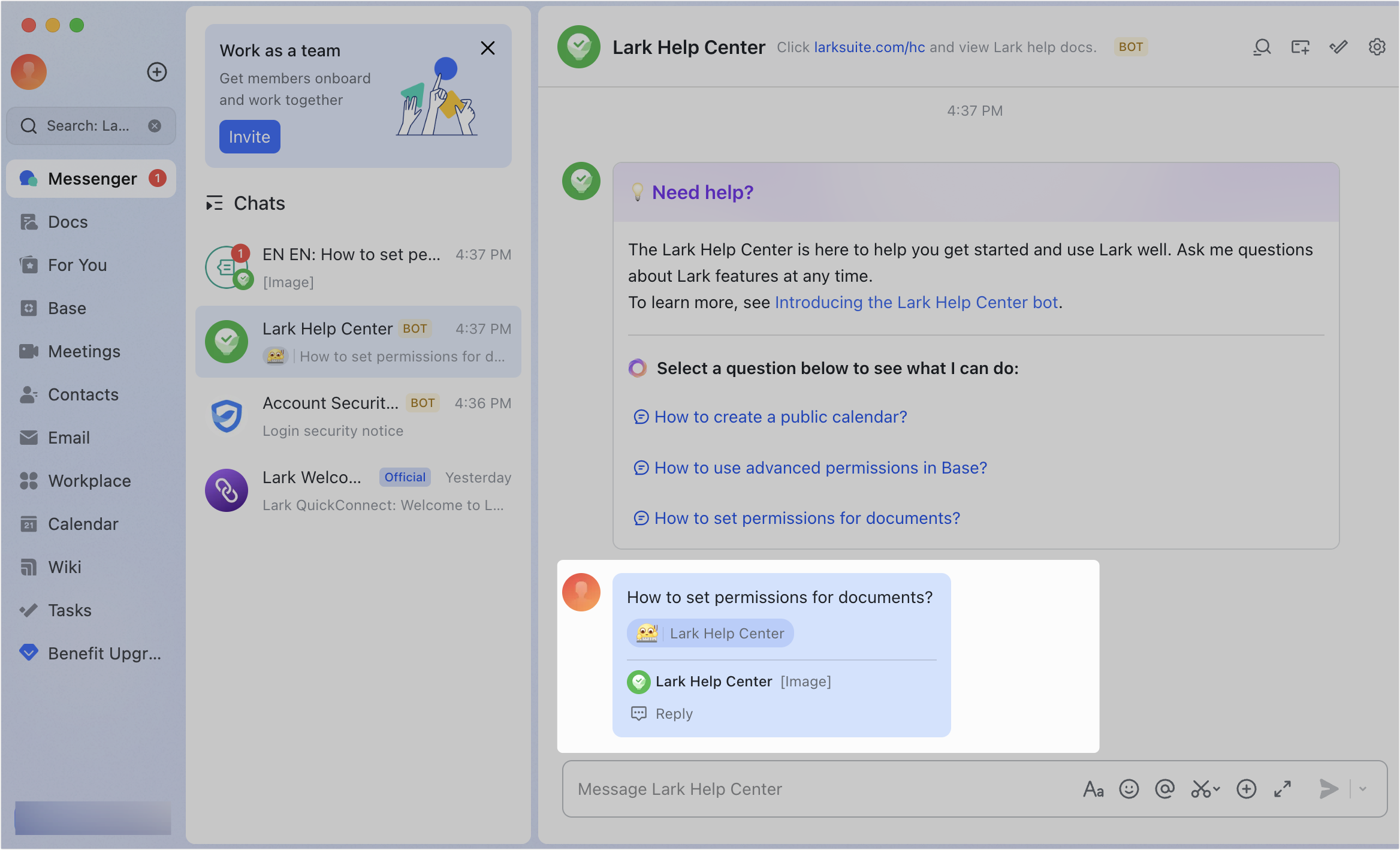 Find help and support in Lark