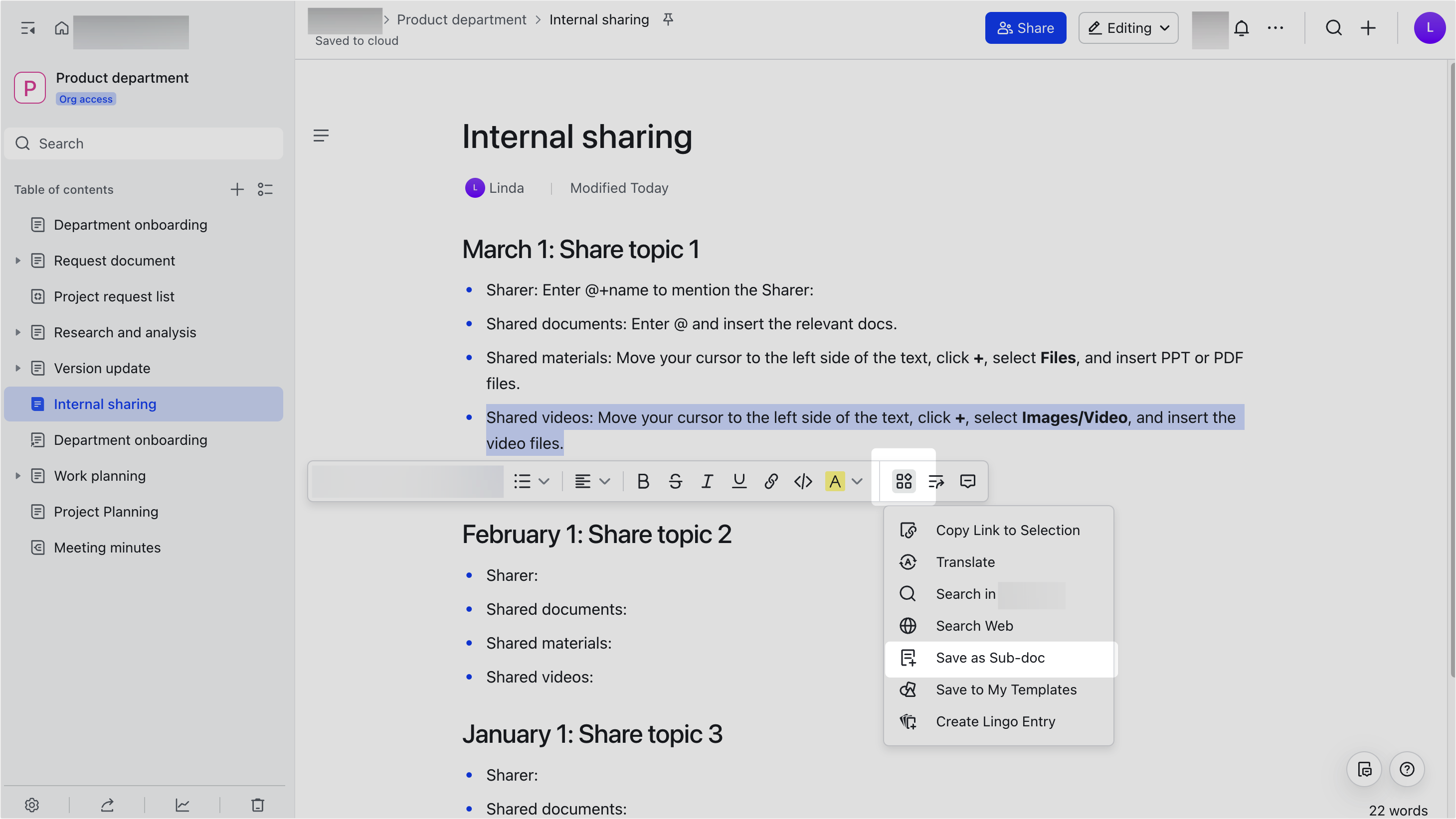 Create a sub-doc