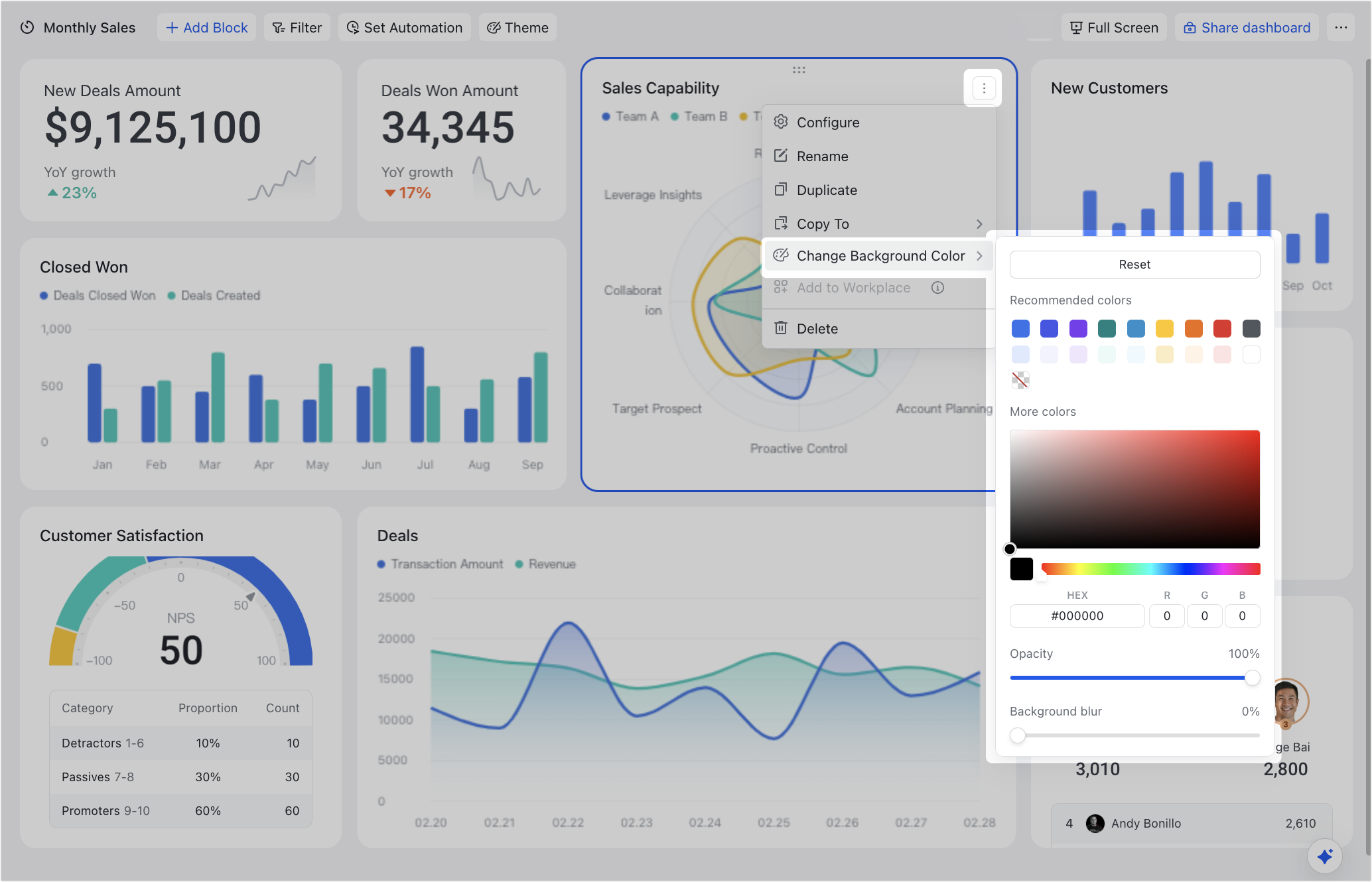 Set the dashboard theme and background