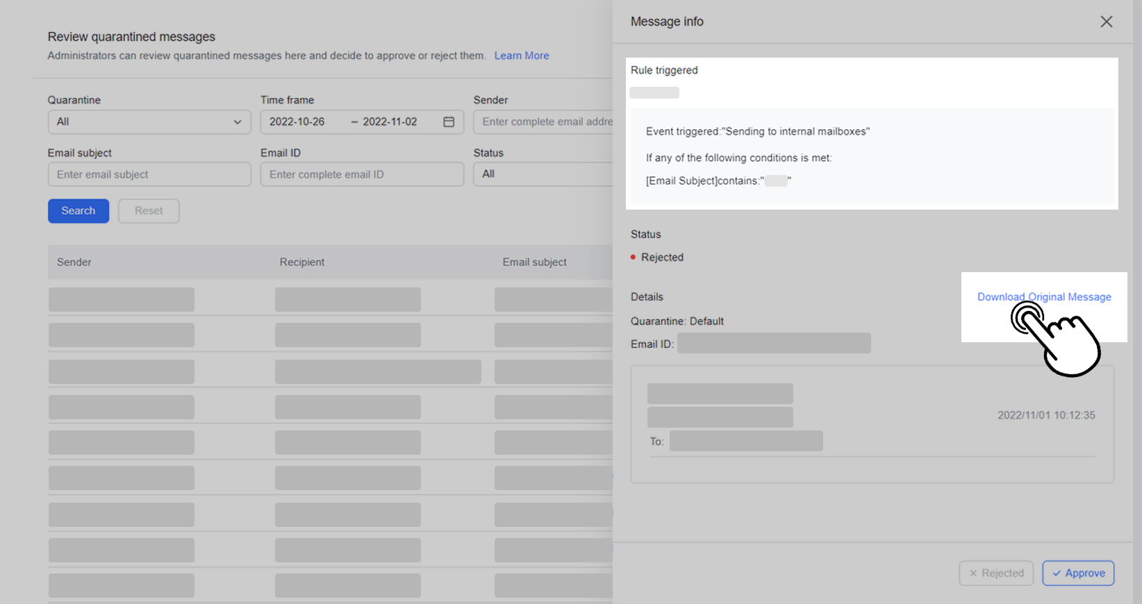 Admin | Review emails in quarantine