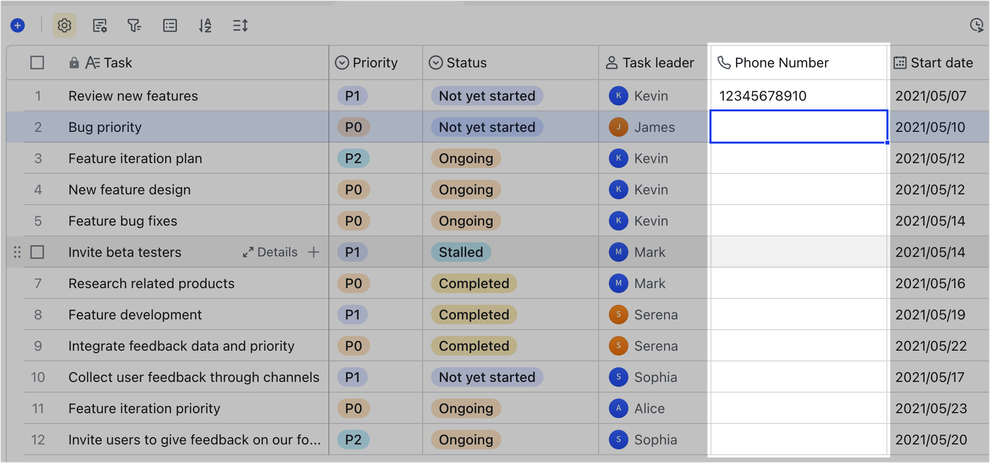 Use phone number fields in Base