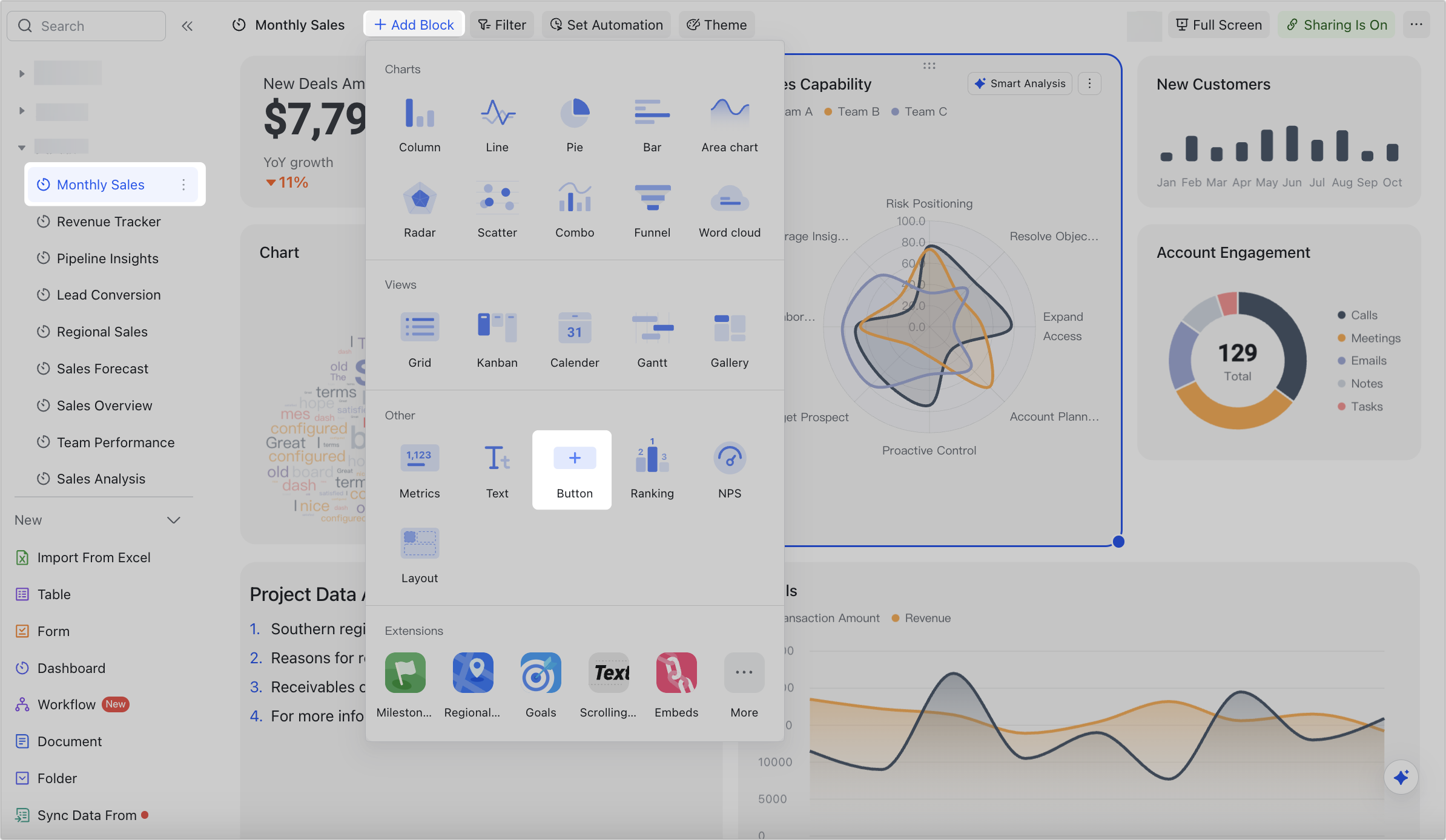 Use button blocks in Base dashboards