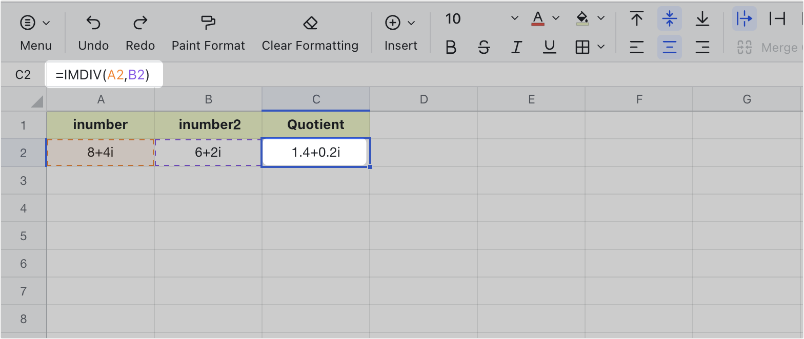 IMDIV function for Sheets