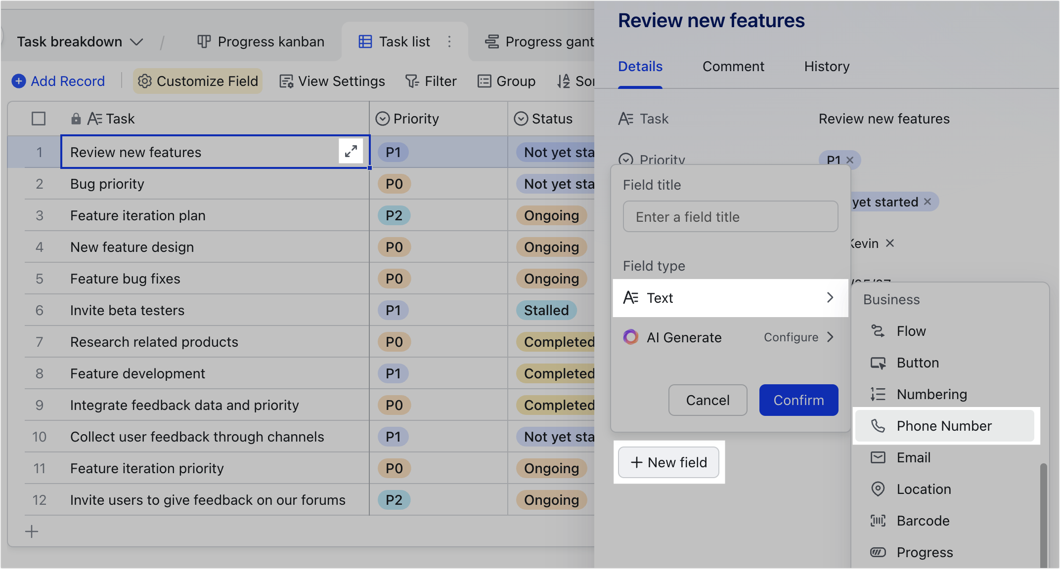 Use phone number fields in Base