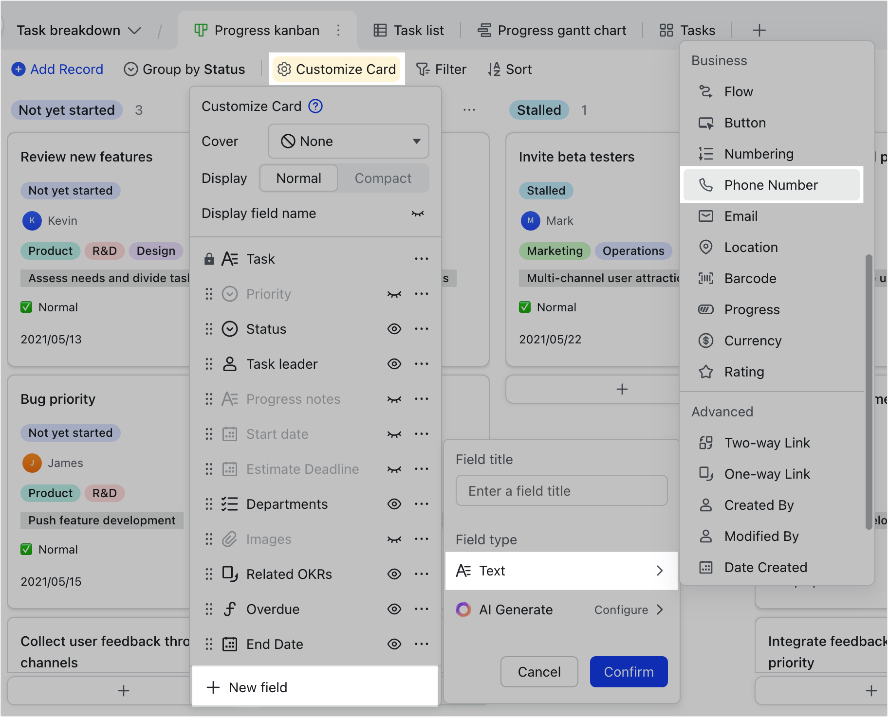 Use phone number fields in Base