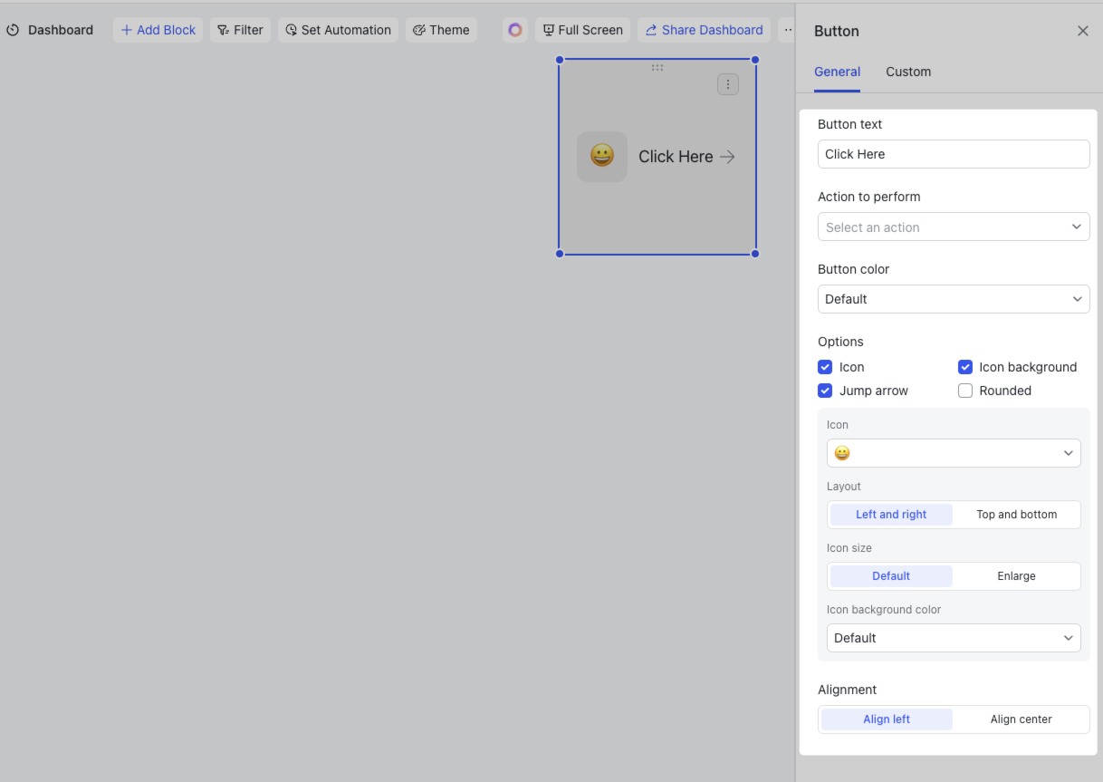Use button blocks in Base dashboards