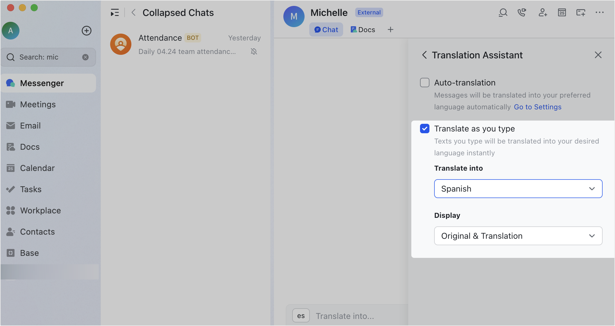Translate as you type in chats