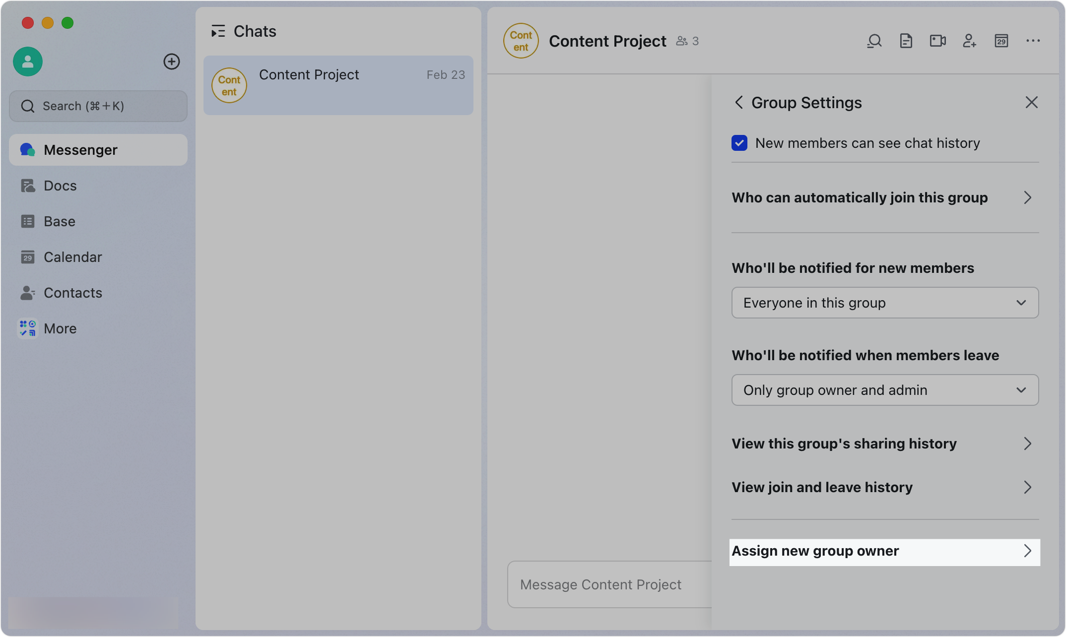 Assign a new group owner or disband a group