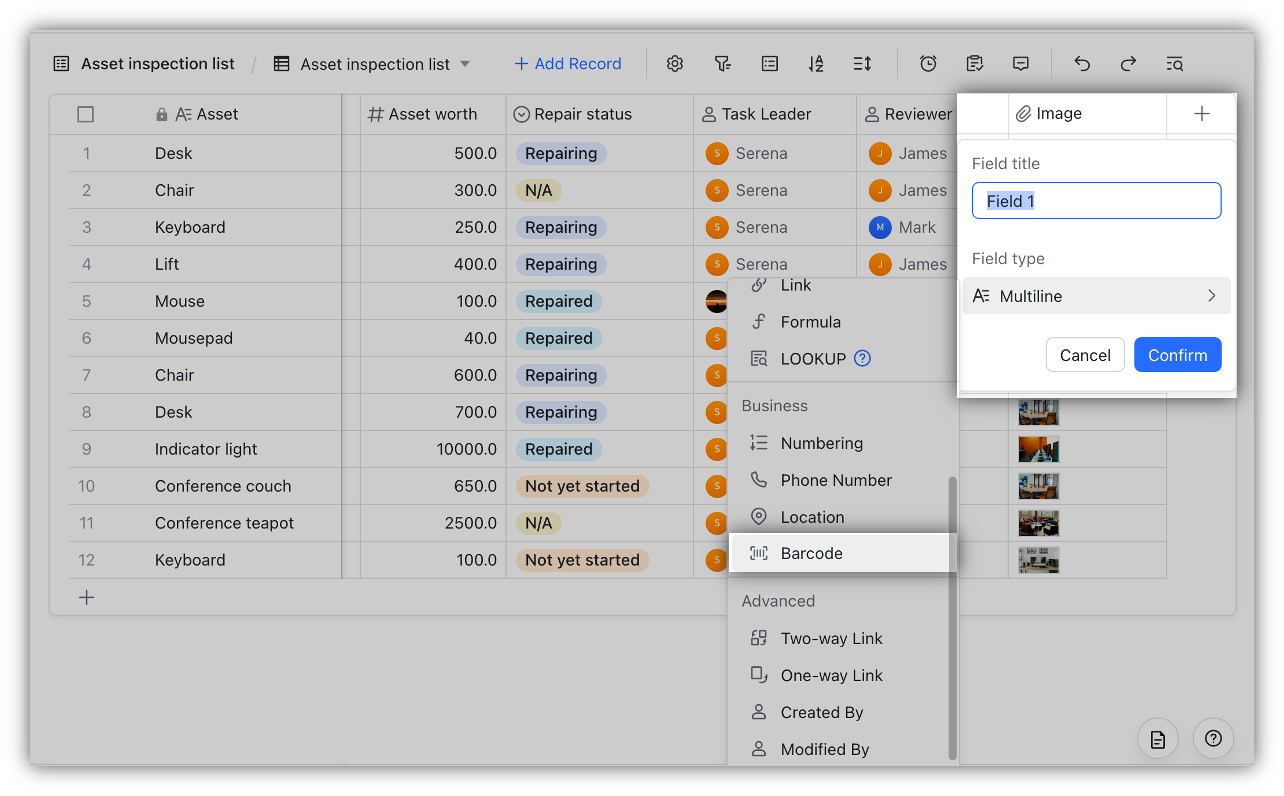 Use barcode fields in Base