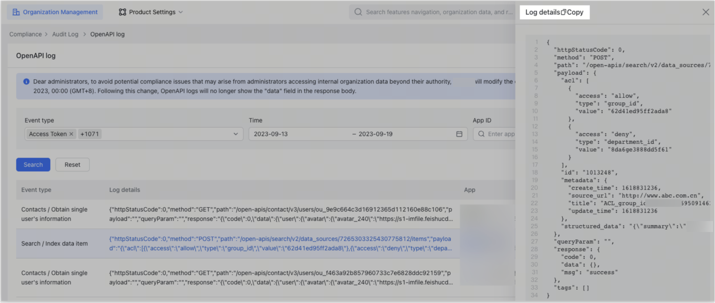 Admin | Use OpenAPI logs