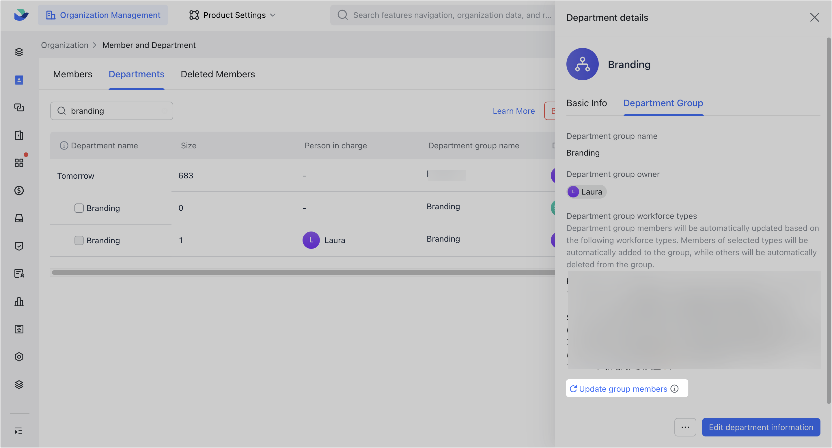 Create department groups