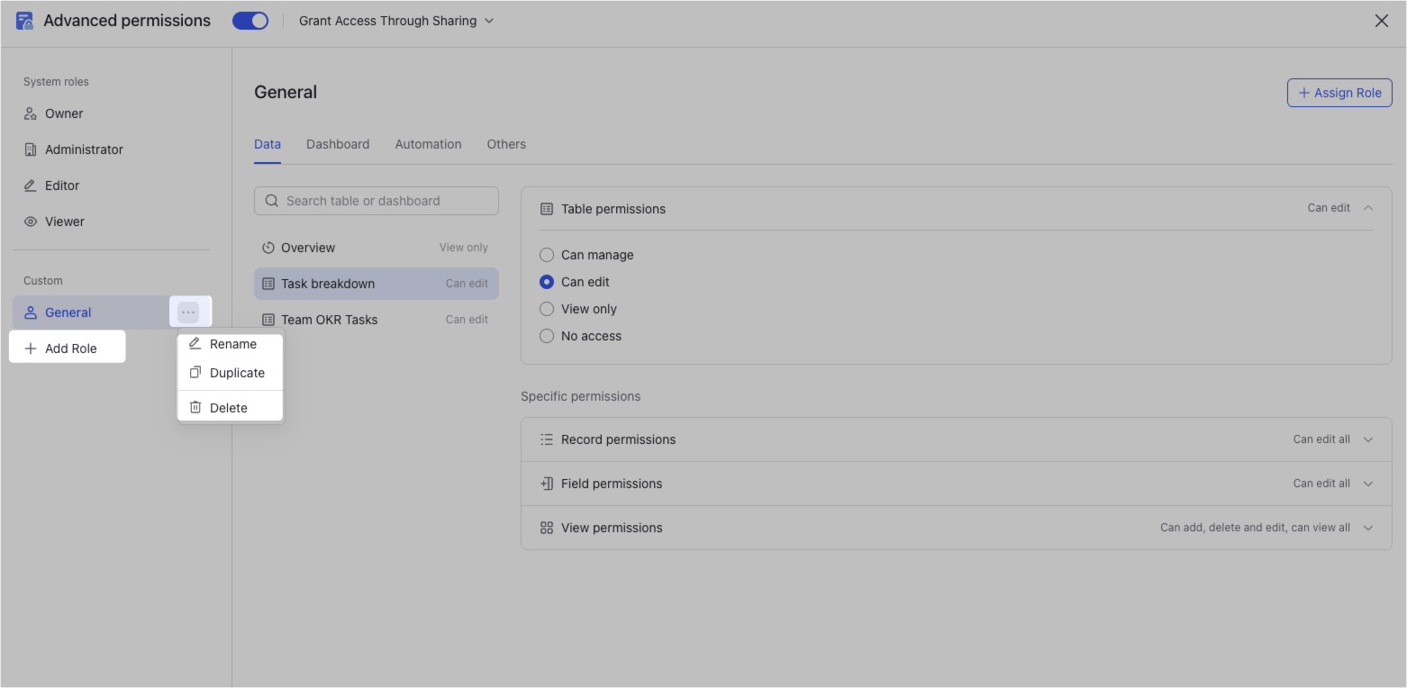 Overview of advanced permission roles in Base