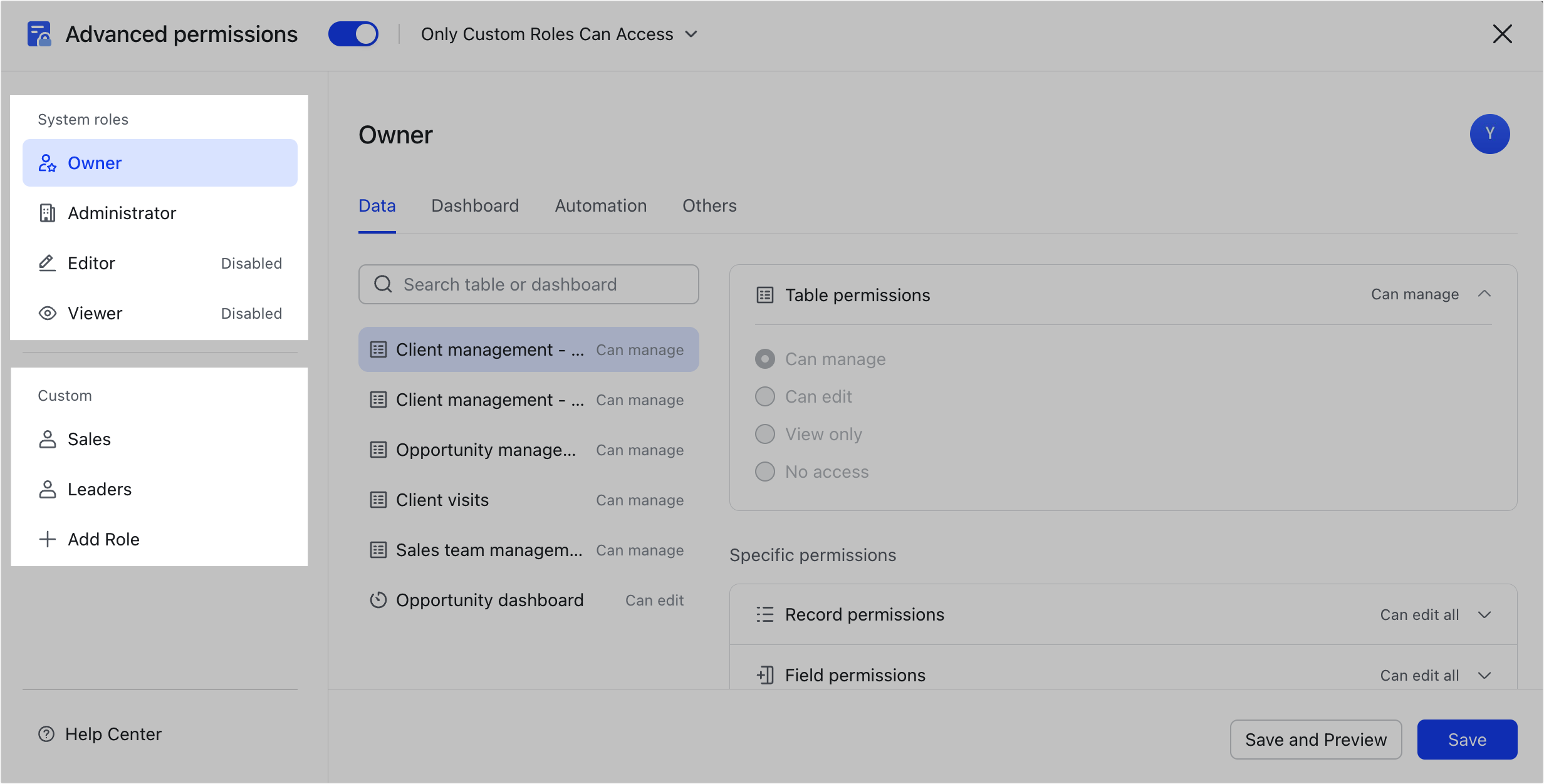 Overview of advanced permission roles in Base
