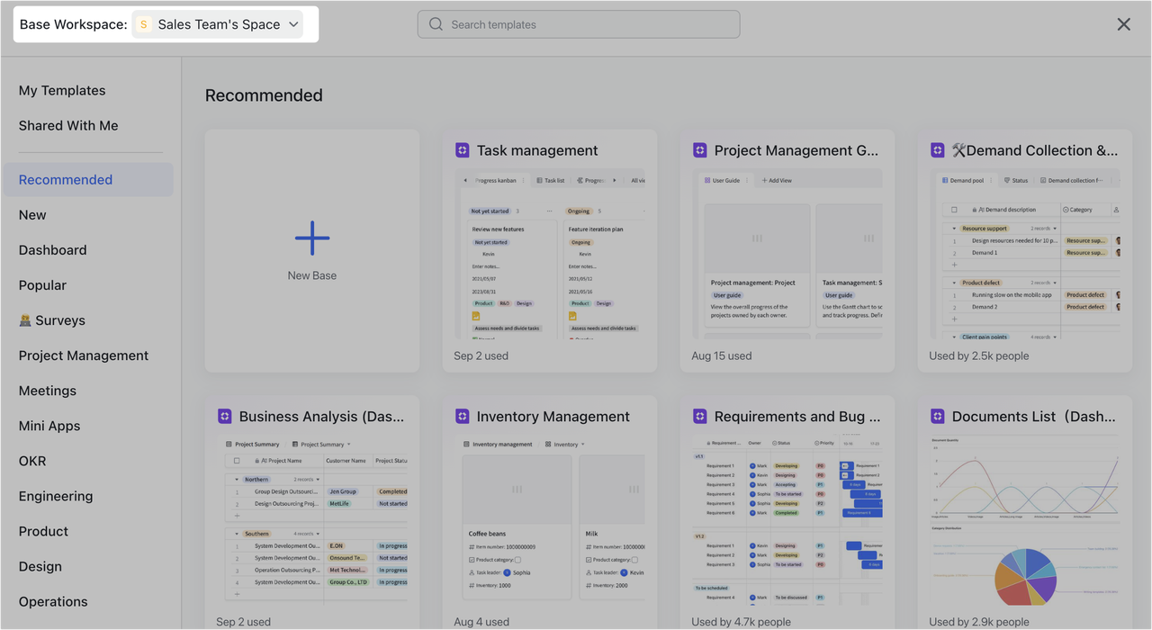Use Base workspaces