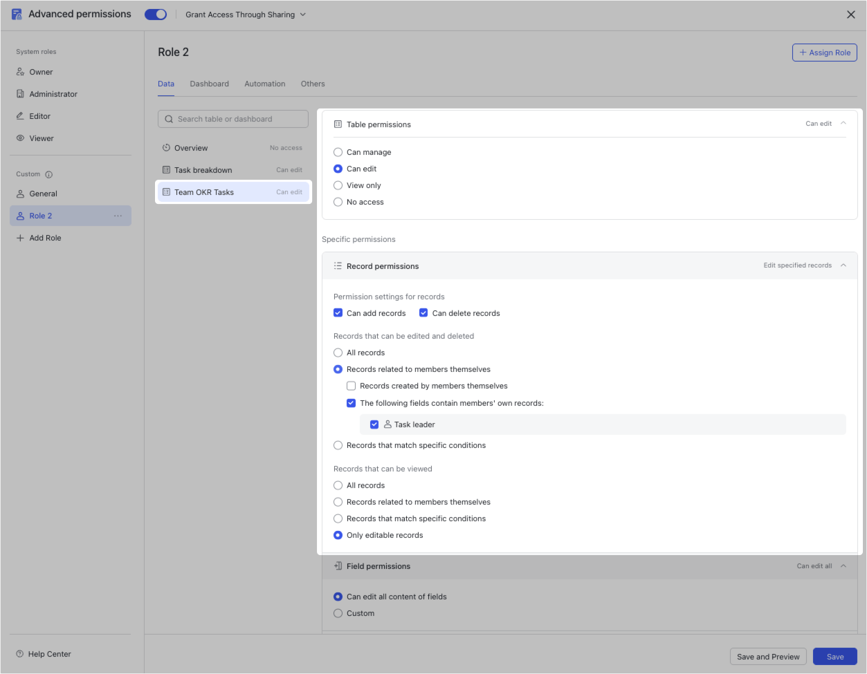 Use advanced permissions in Base for granular management